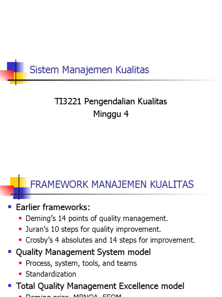 Minggu 4 - Model Manajemen Mutu - Lanjutan | PDF | Quality Management | Quality Management System