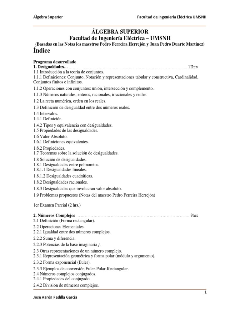 Álgebra Superior - NOTAS - Capitulo - 1 | PDF | Números | Conjunto (Matemáticas)