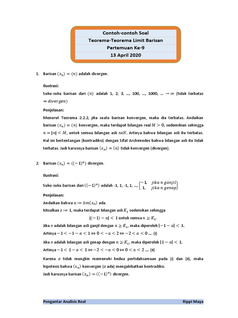 ANRIL - Contoh Soal Teorema Limit Barisan - 13 April 2020 | PDF