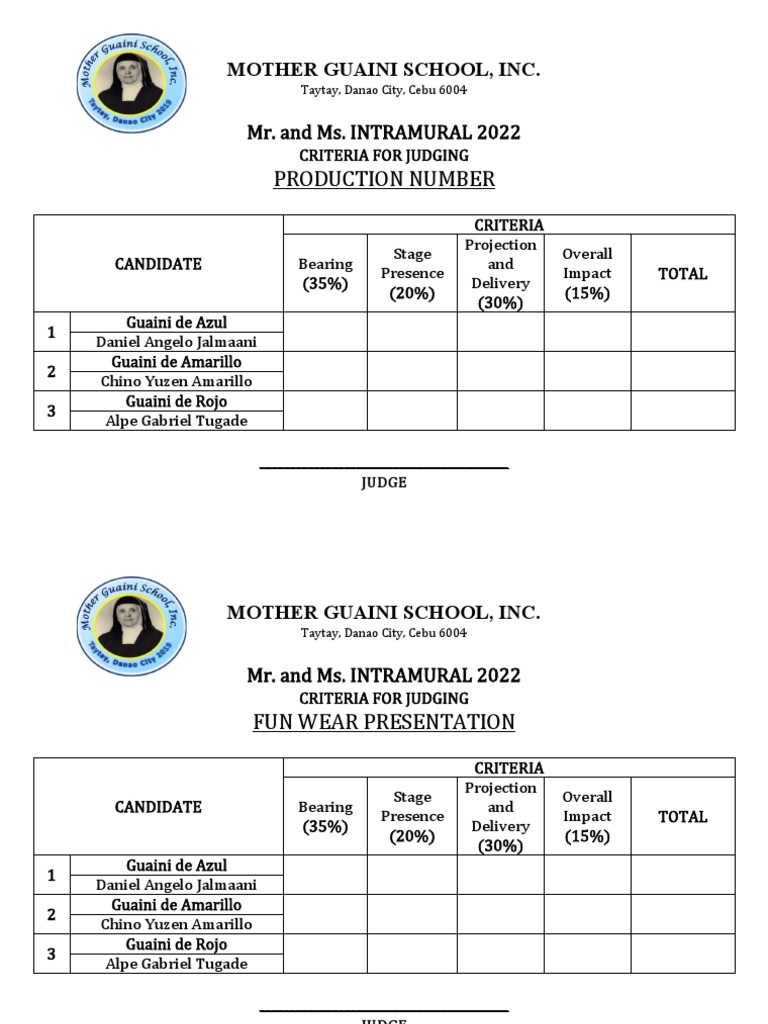 Intrams Criteria | PDF