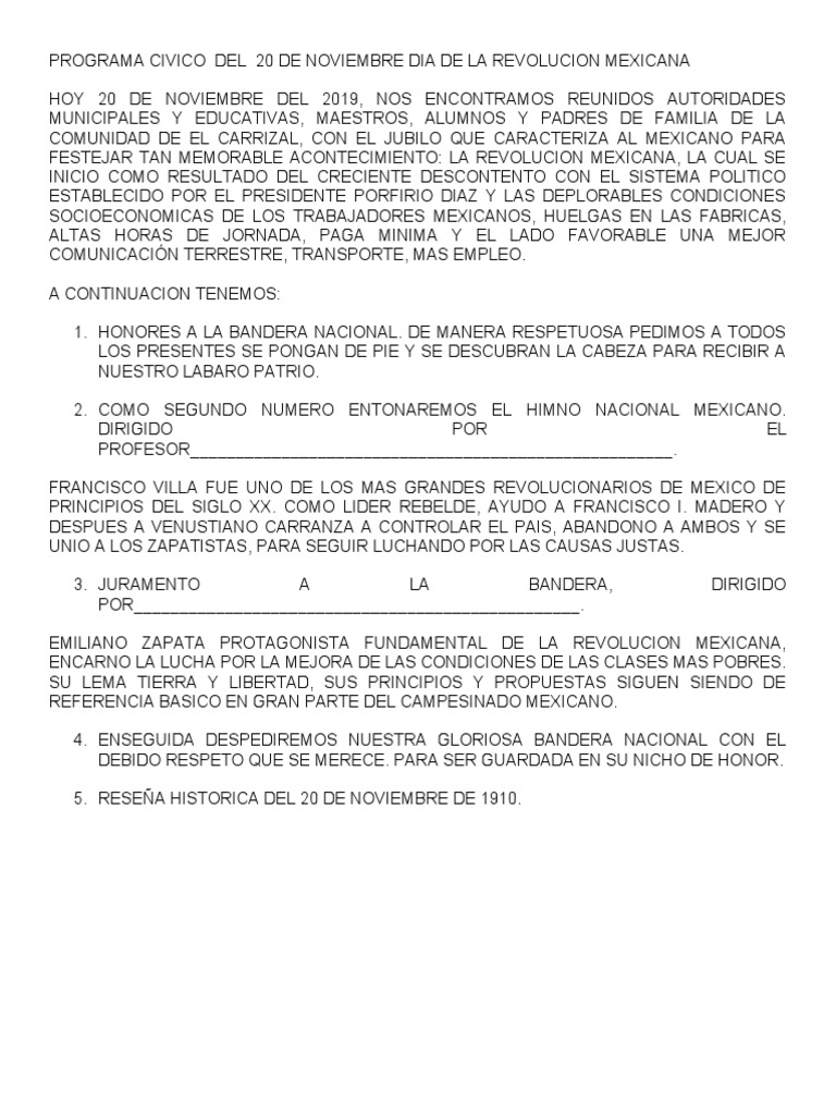 Programa Civico 20 de Noviembre 2019 | PDF | revolución mejicana | Gobierno