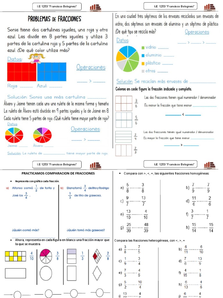 FICHA de Comparación de Fracciones | PDF