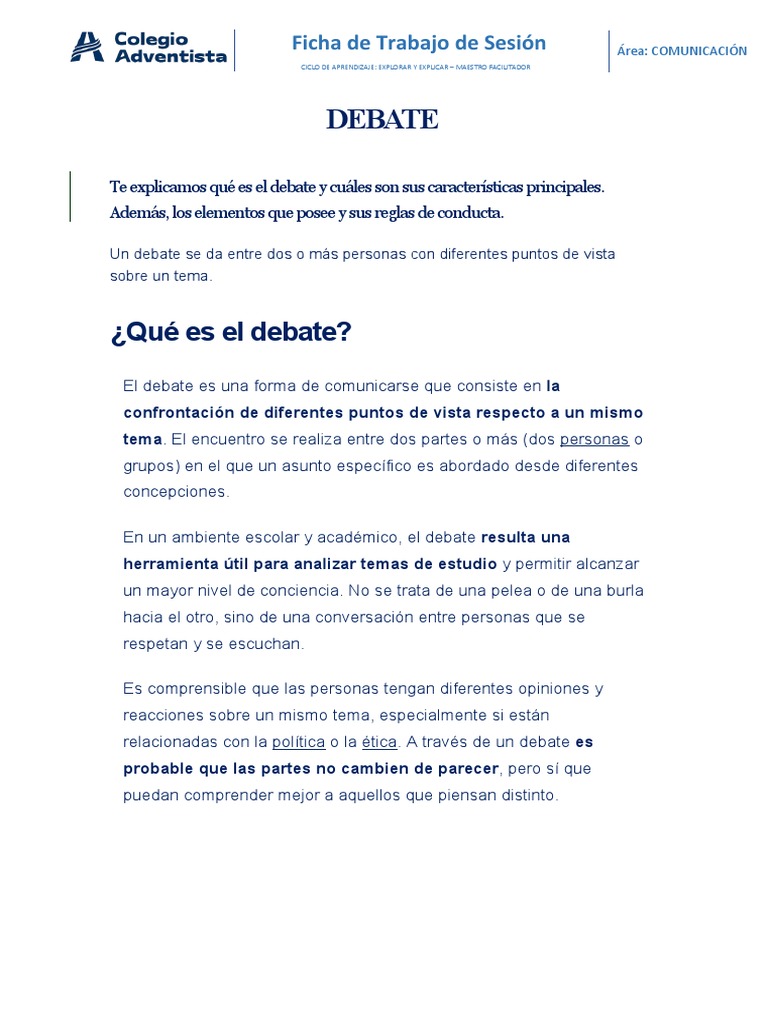 Características y Tipos de Debate | PDF | Aprendizaje | Comunicación
