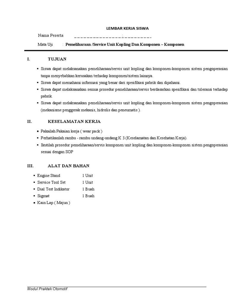 Job Sheet Kopling | PDF