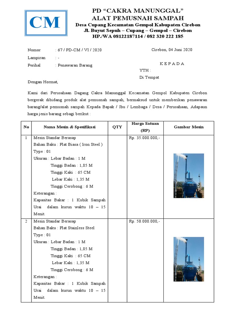 Surat Penawaran PD Cakra Manunggal | PDF