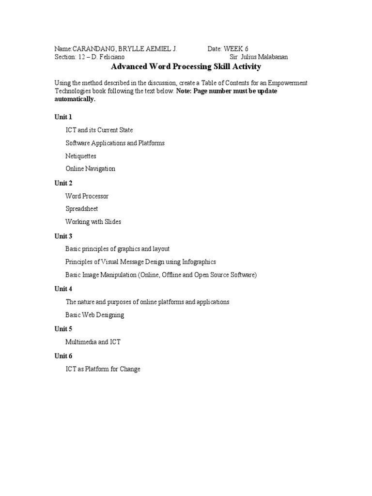 Advance Word Processing Skills PDF