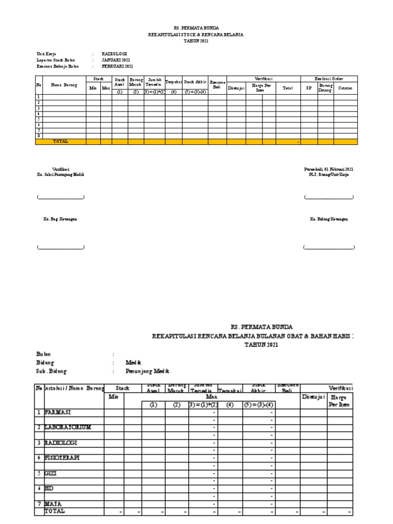Formulir Rekap Belanja 2021 | PDF
