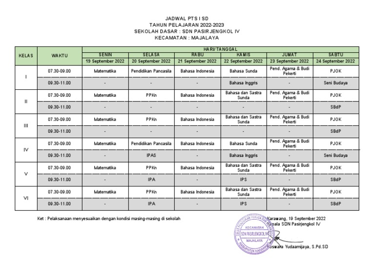 Jadwal PTS 1 2022-2023 | PDF