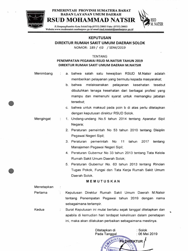 SK Penempatan Pegawai 2019 | PDF
