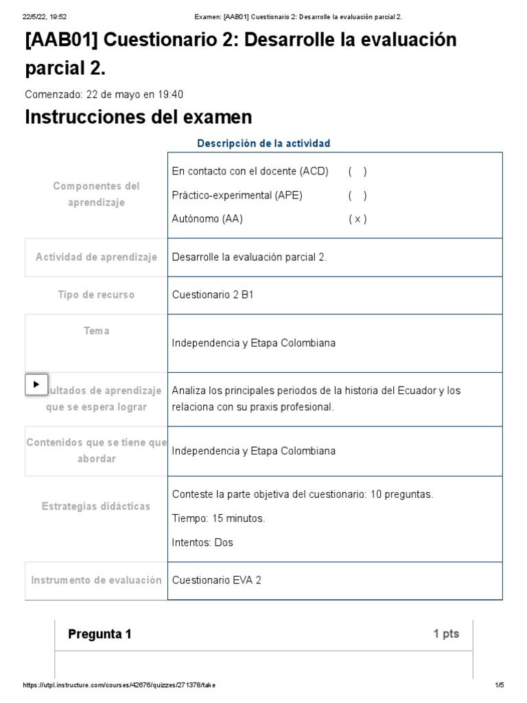 Examen - (AAB01) Cuestionario 2 - Desarrolle La Evaluación Parcial 2 | PDF | Ecuador | Evaluación