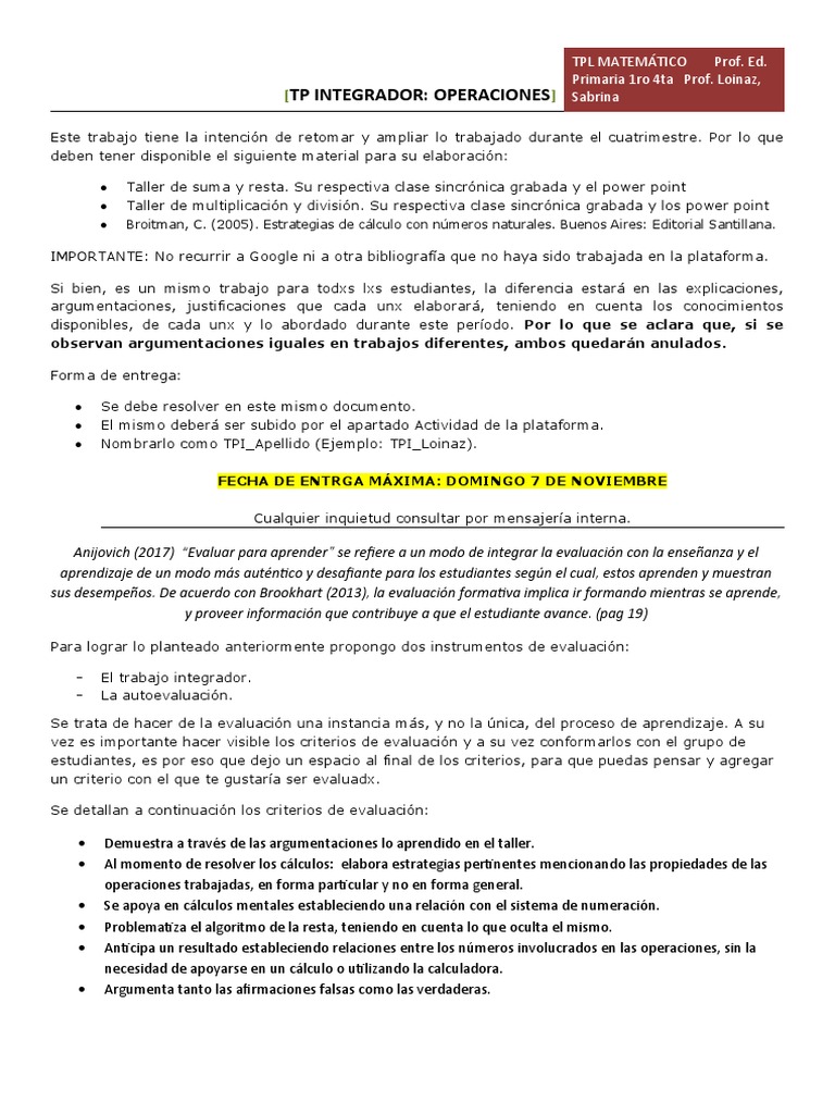 TP - 2DO - CUATRIMESTRE Matematica) | PDF | Evaluación | División (Matemáticas)