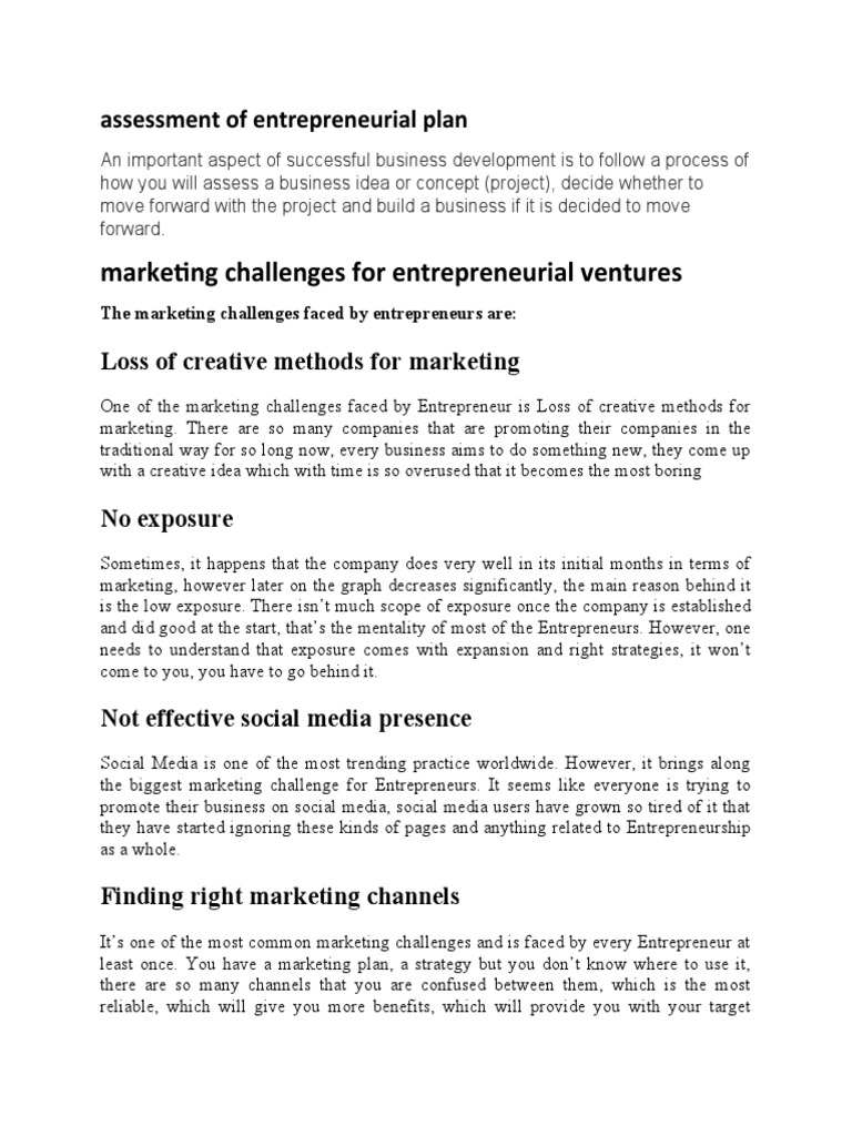 Assessment of Entrepreneurial Plan | PDF | Entrepreneurship | Swot Analysis