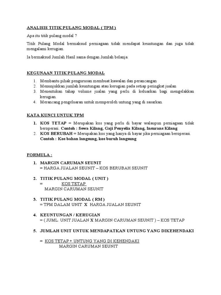 Nota Titik Pulang Modal | PDF