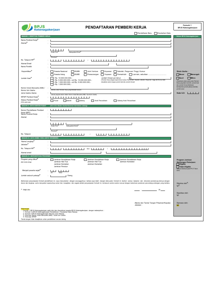 Formulir 1 BPJS Ketenagakerjaan | PDF