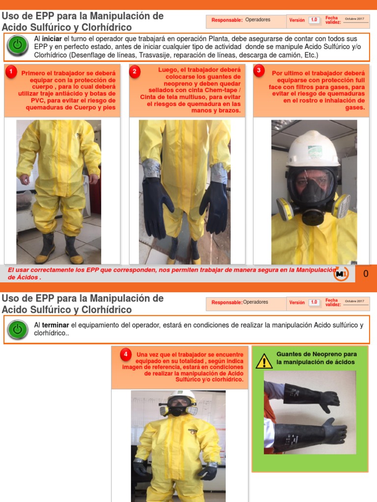 Uso de EPP para Acidos Sulfúrico y Clorhídrico | PDF | Ácido ...