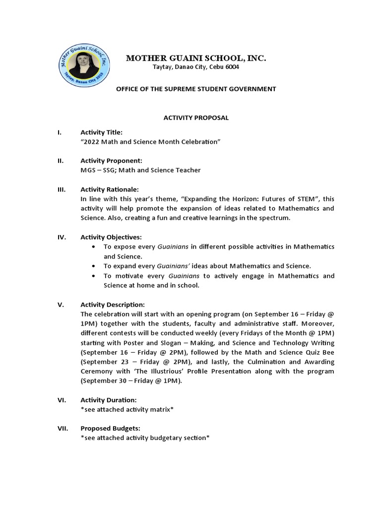 MGS-SSG Activity Proposal For Math-Sci Month | PDF | Art