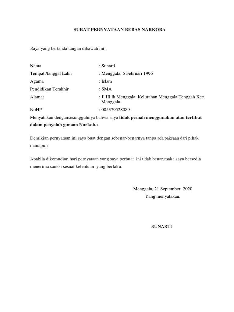 Contoh Surat Pernyataan | PDF
