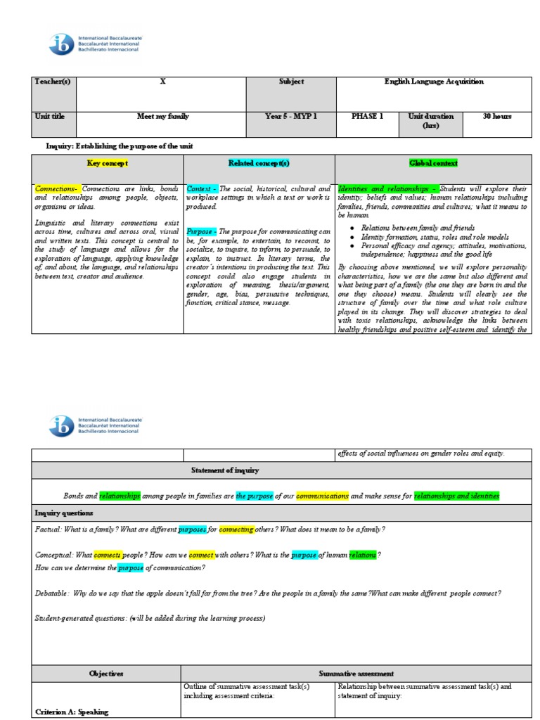 Main Grade 5 Phase 1 UNIT 1 PLAN | PDF | Reading Comprehension | Communication