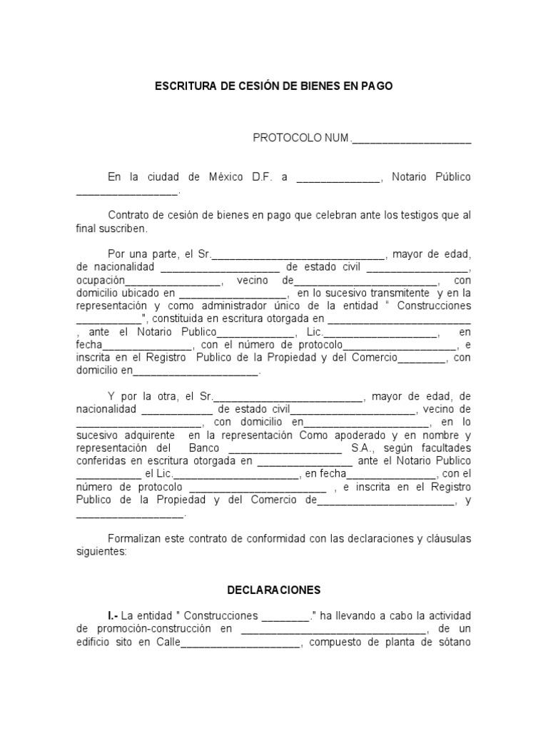 Escritura de Cesion de Bienes en Pago | PDF | Pagos
