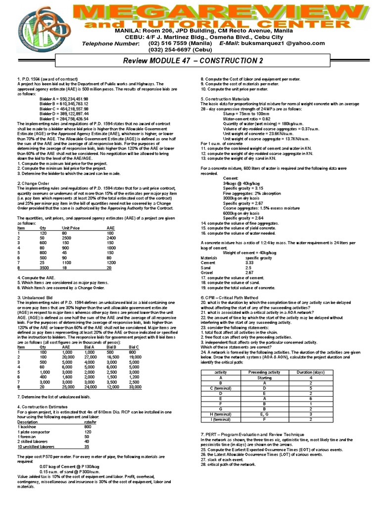 Review Module 47 - CONSTRUCTION 2 | PDF | Concrete