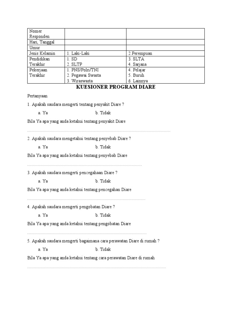 Kuesioner Program Diare | PDF