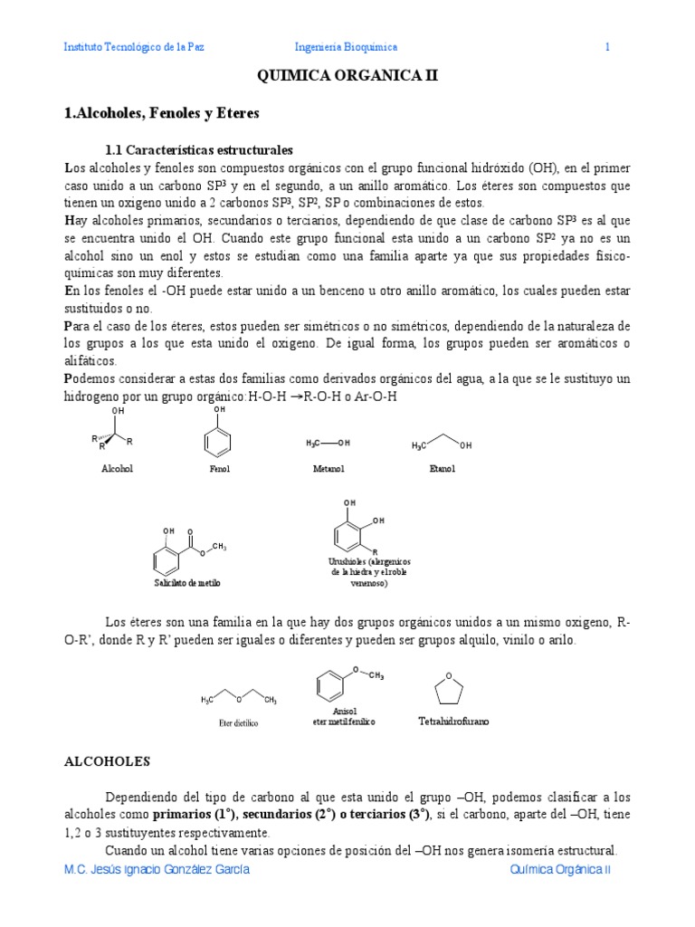 Unidad 1 (Alcoholes, Fenoles y Eteres) | PDF | Ácido | Constante de disociación ácida