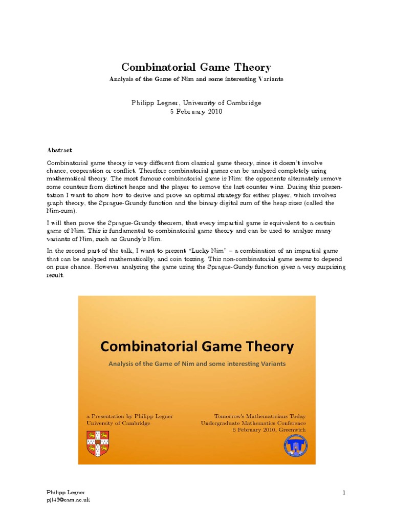 Combinatoial Game Theory | Download Free PDF | Combinatorics | Mathematical Concepts