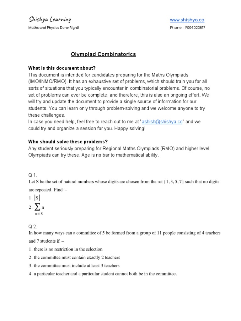 Combinatorics Worksheet | PDF | Mathematics | Science
