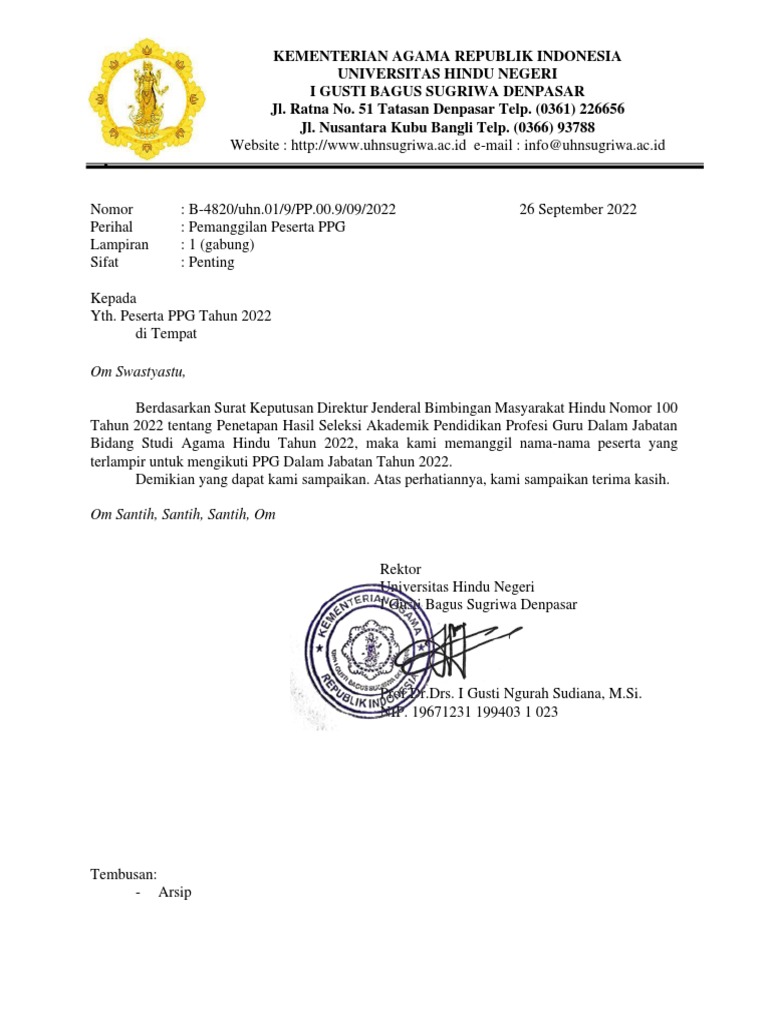 Surat Pemanggilan Peserta Fix | PDF