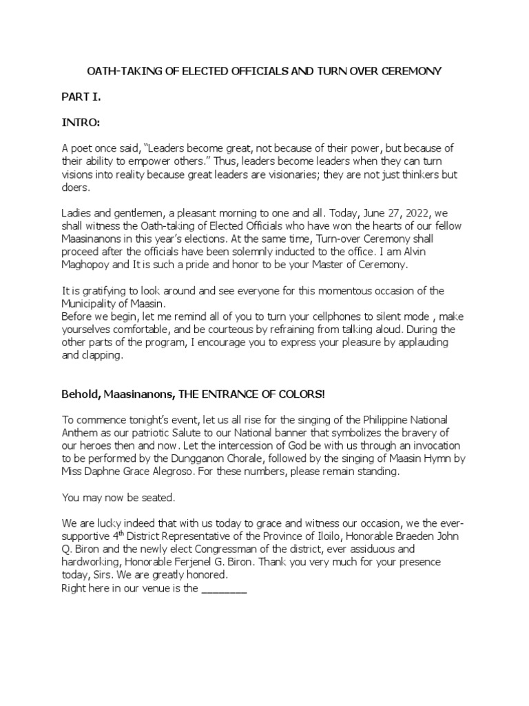 OATHtaking Script | PDF