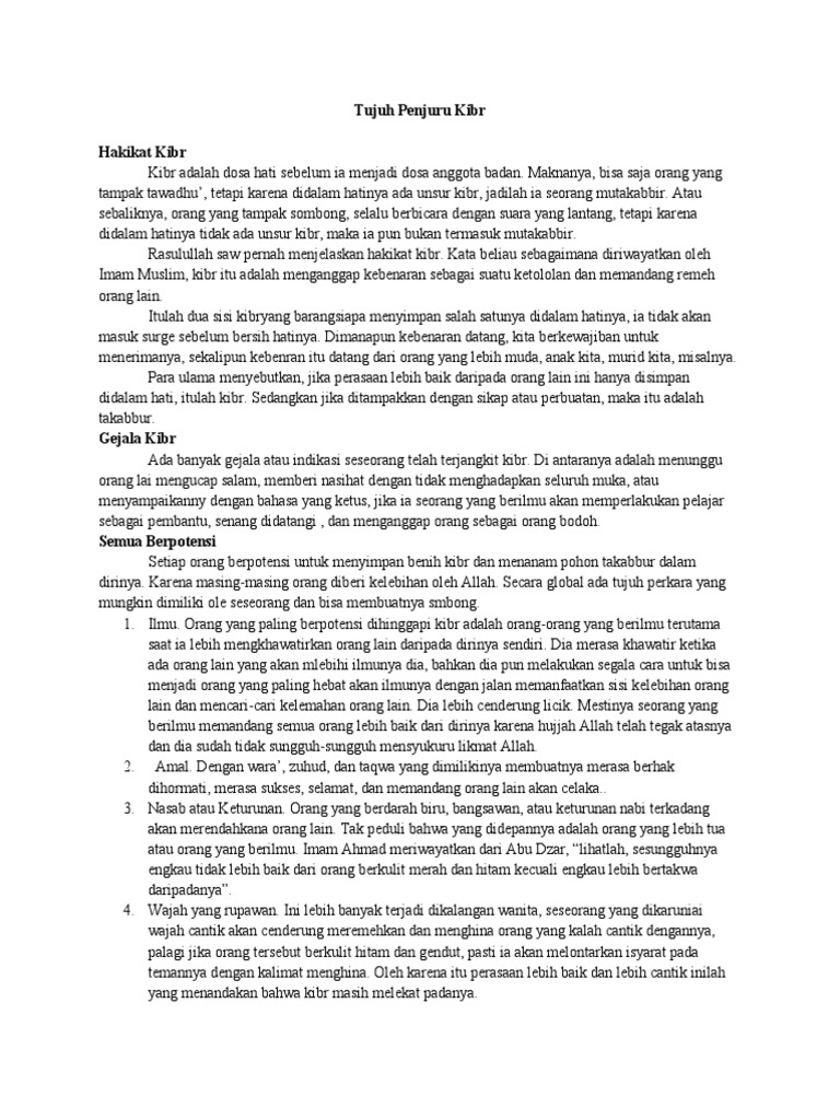 Hakikat dan Gejala Kibr | PDF | Karier & Perkembangan | Pengembangan Diri