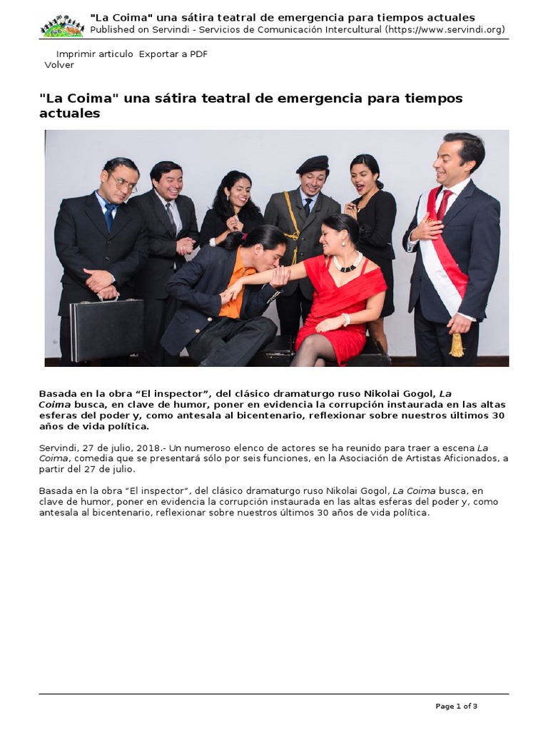 Servindi - Servicios de Comunicacion Intercultural - Quotla Coimaquot Una Satira Teatral de ...