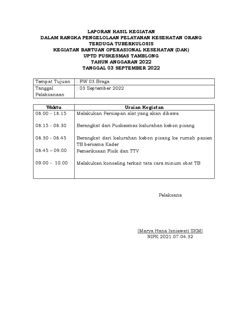 Laporan Hasil Kegiatan (LPT) September 2022 | PDF