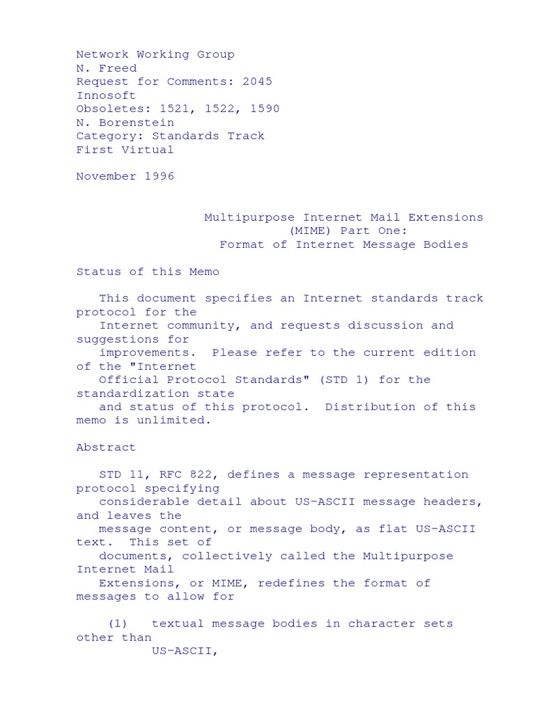RFC 2045 | PDF | Computing | Computer Standards