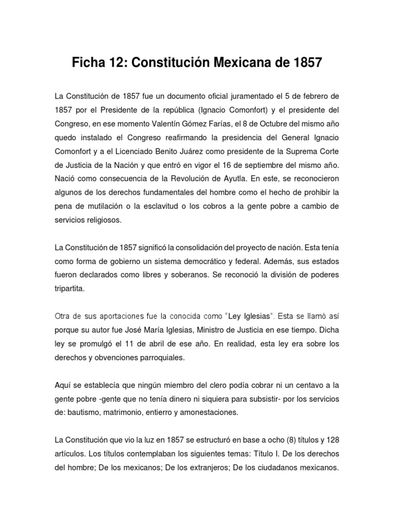 Constitución Mexicana de 1857: Derechos y Reformas | PDF | México ...