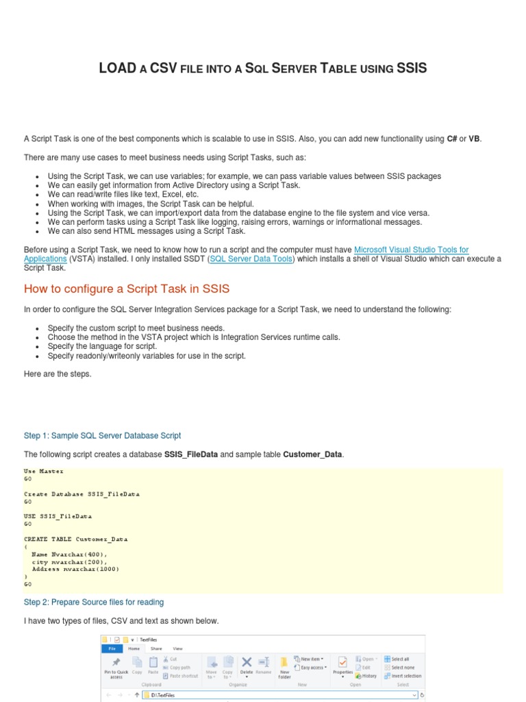 LOAD A CSV File Into A SQL Server Table Using SSIS | PDF | Microsoft Sql Server | Comma ...