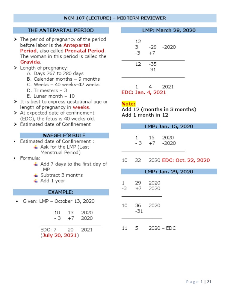 NCM 107 Lecture Midterm Reviewer | PDF | Childbirth | Pregnancy NCM 107 Lecture Midterm Reviewer | PDF | Childbirth | Pregnancy