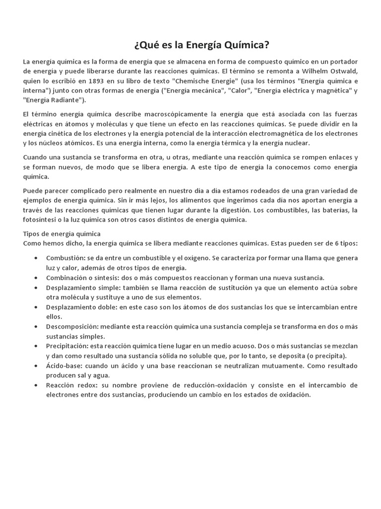 Energía Química | PDF | Química | Redox