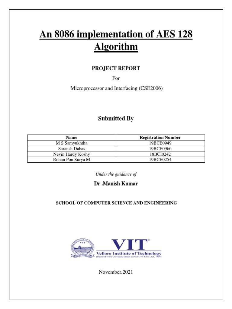 An 8086 Implementation Of Aes 128 Algorithm Report Pdf Cryptography Central Processing Unit 