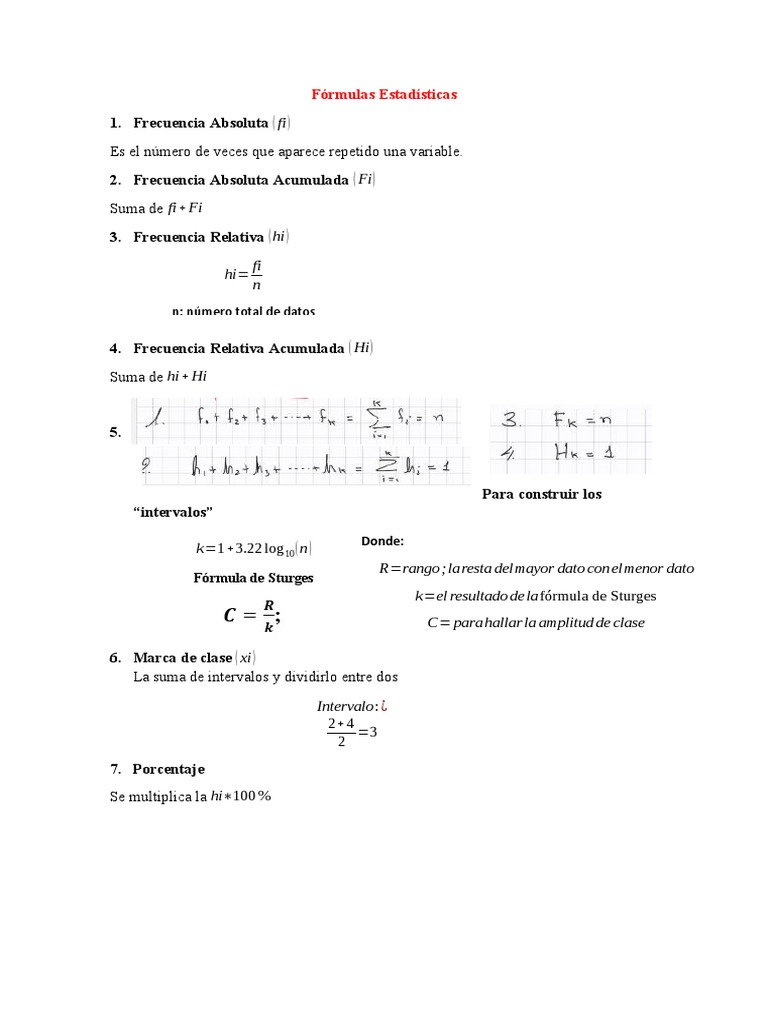 Fórmulas Estadísticas | PDF | Mediana | Desviación Estándar