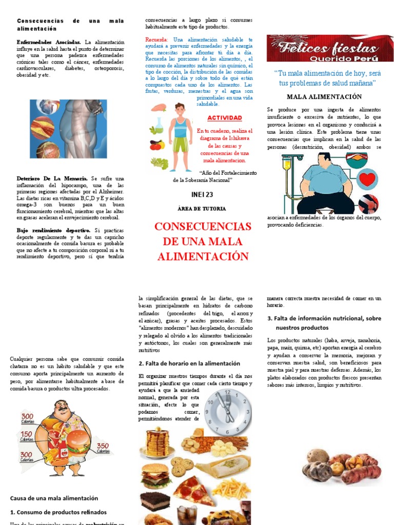 Triptico Sobre Mala Alimentación | PDF | Alimentos | Nutrición