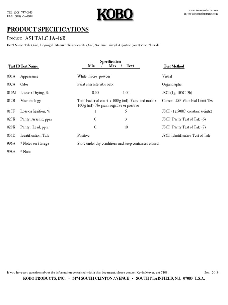 ASI TALC JA 46R - Specs | PDF
