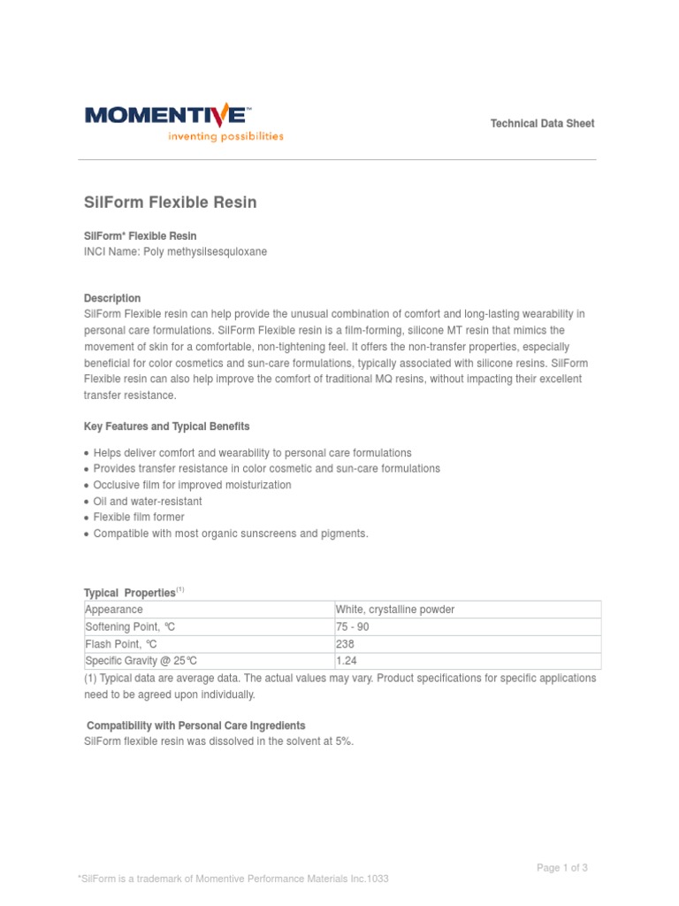 SilForm Flexible Resin Overview | PDF | Patent | Silicone
