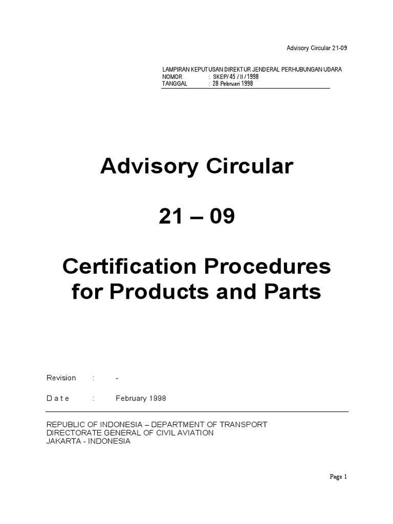 AC 21-09 Amdt. 0 - Certification Procedures For Products and Parts ...