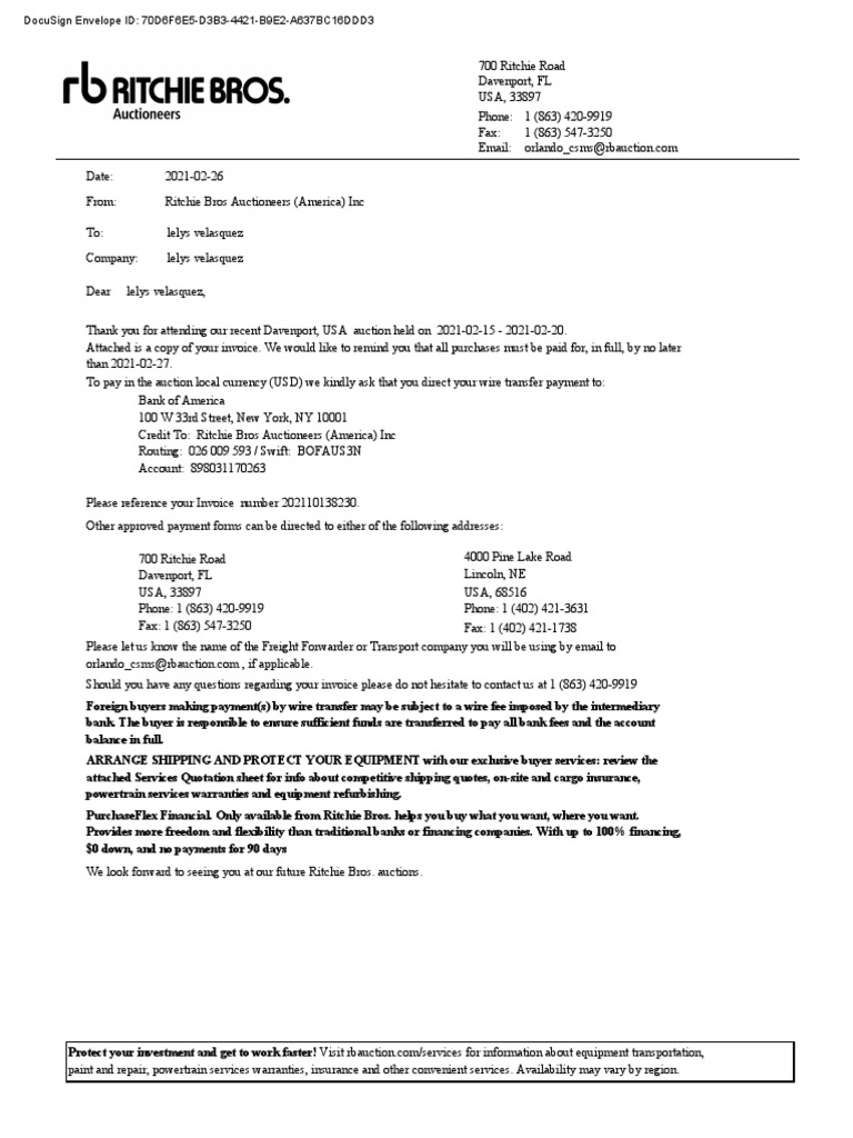 Invoice | PDF | Auction | Wire Transfer