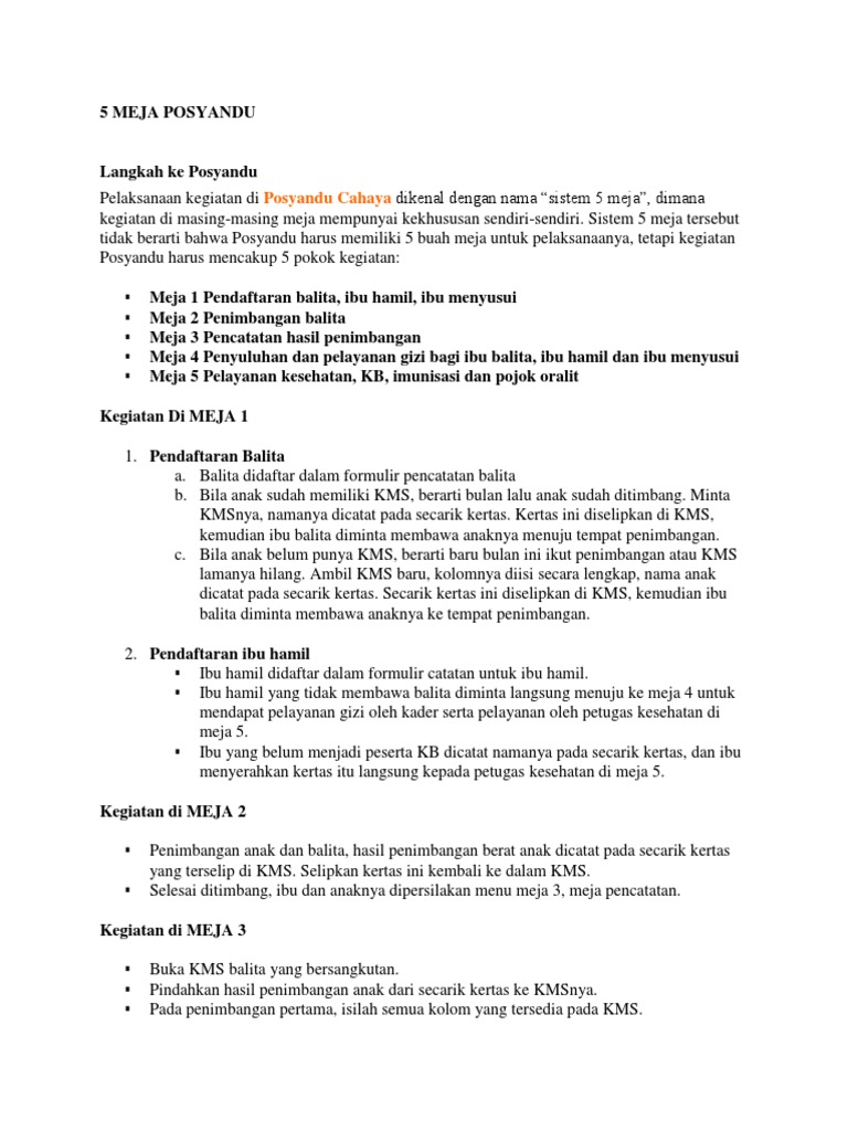 5 Meja Posyandu | PDF