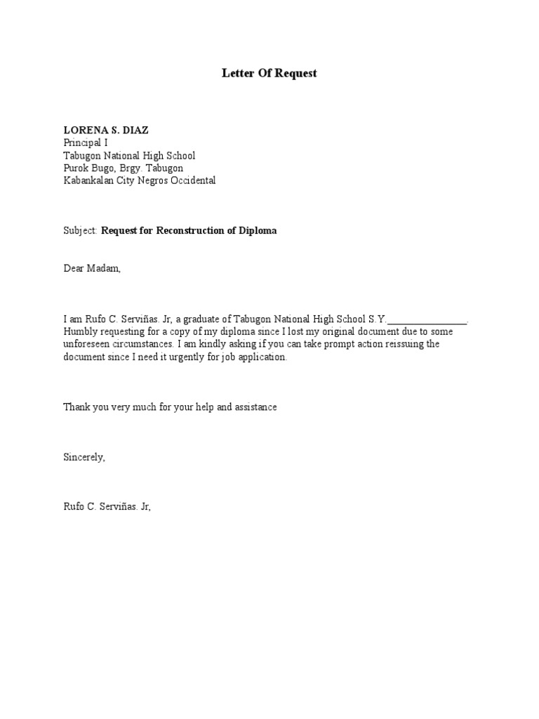 Letter of Request Sample Format | PDF