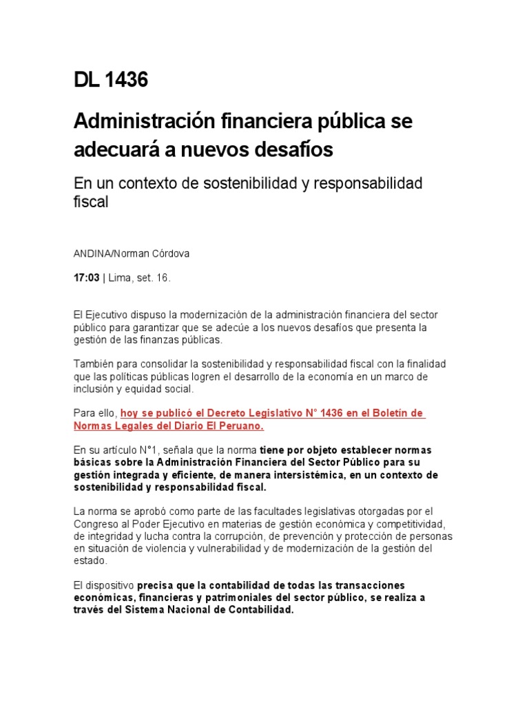 DL 1436 Resumen | PDF | Contabilidad | Sustentabilidad