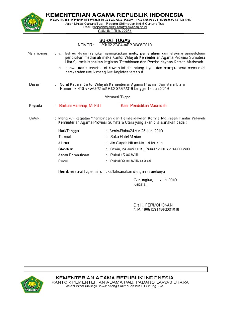 Surat Tugas Pembinaan Komite | PDF