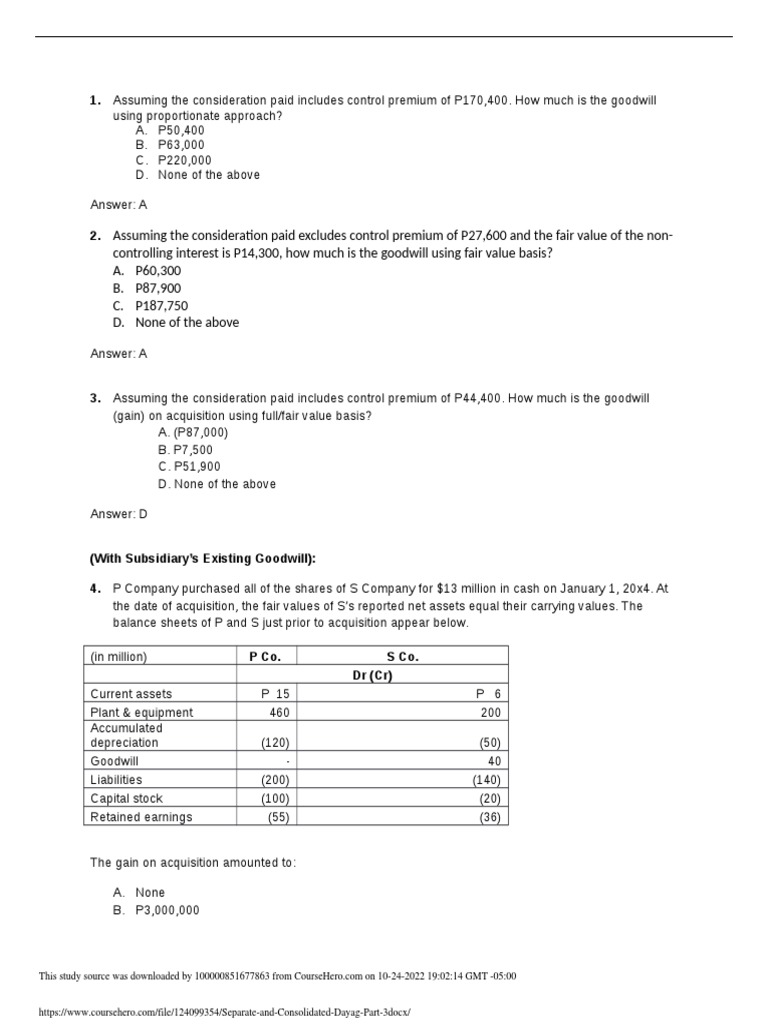 Separate and Consolidated Dayag Part 3 | PDF | Goodwill (Accounting ...